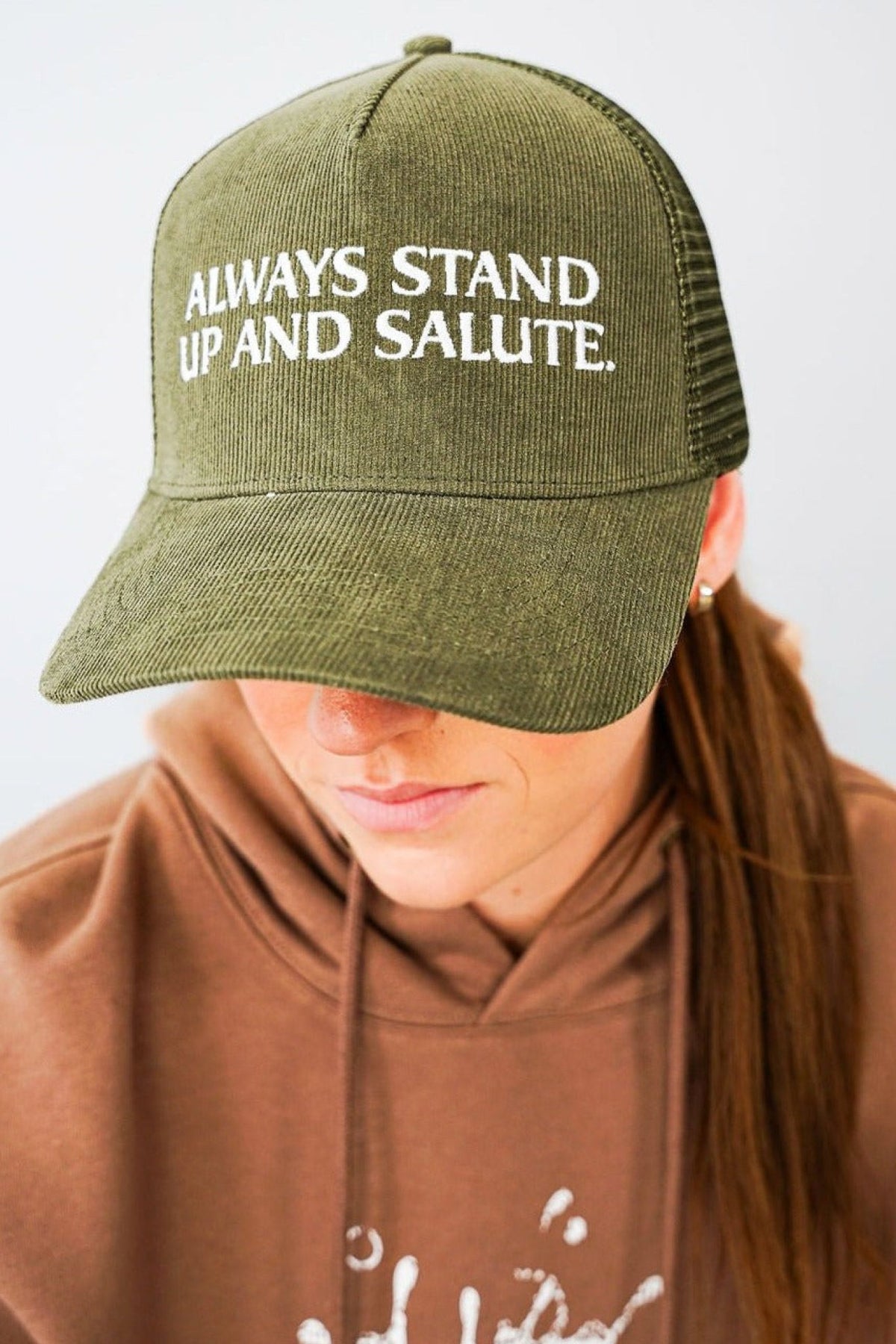Always Stand Up - Moss Army Green Trucker Hat & Worn & Haggard